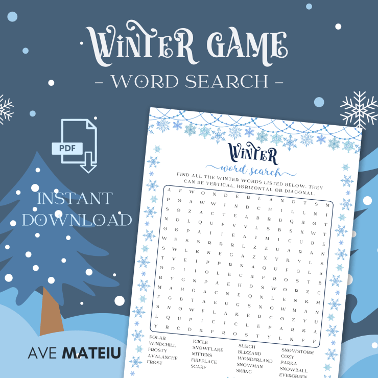 Printable Winter Word Search Game - Ave Mateiu