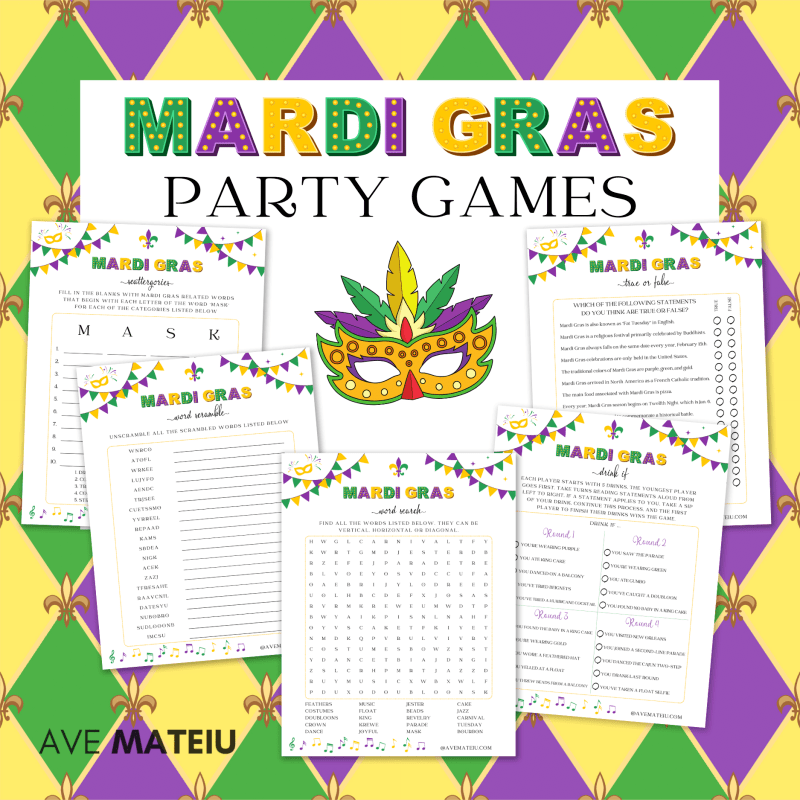 23 Printable Mardi Gras Party Games and Activities - Ave Mateiu
