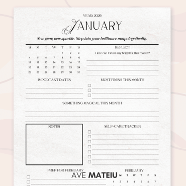 2026 Monthly Calendar with Motivational Quotes Printable - Ave Mateiu