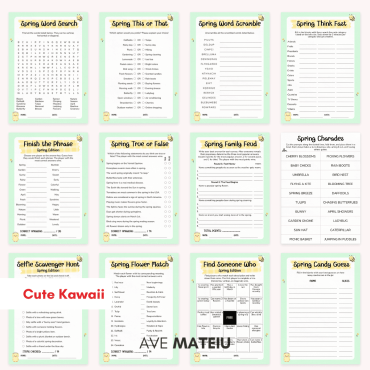 Spring Printable Games | 12 Fun Party Games for All Ages - Ave Mateiu